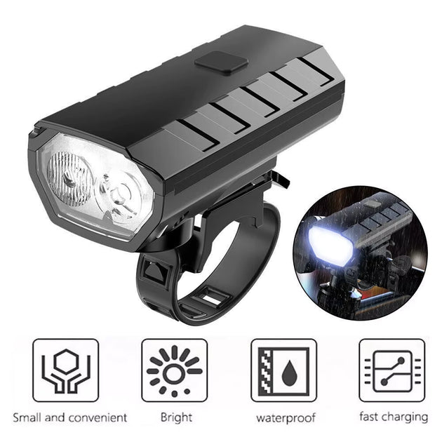 LED Bike Light USB Rechargeable 4 Modes Black ABS Cycle Front Lights W ...